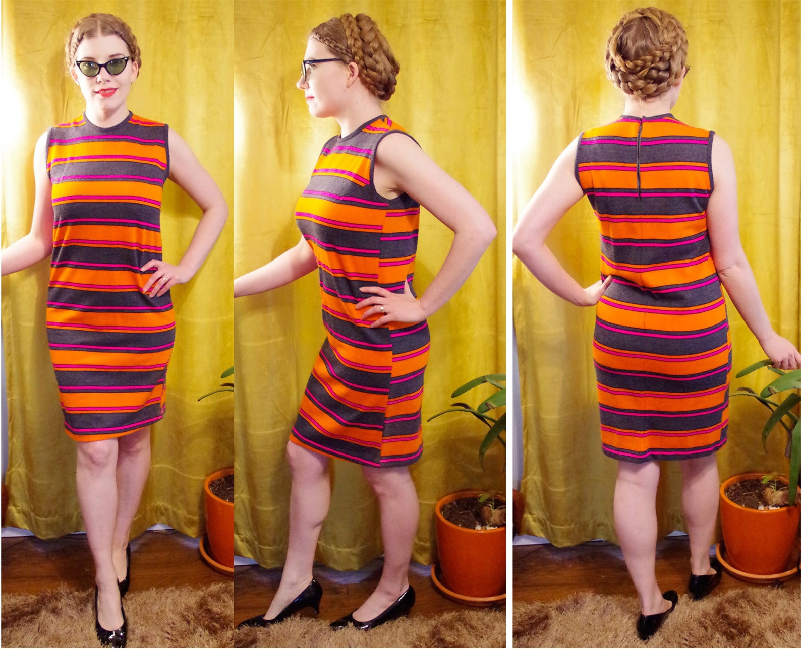 Hot STRIPES 1960's Vintage Bright Hot Pink Orange Gray - Etsy