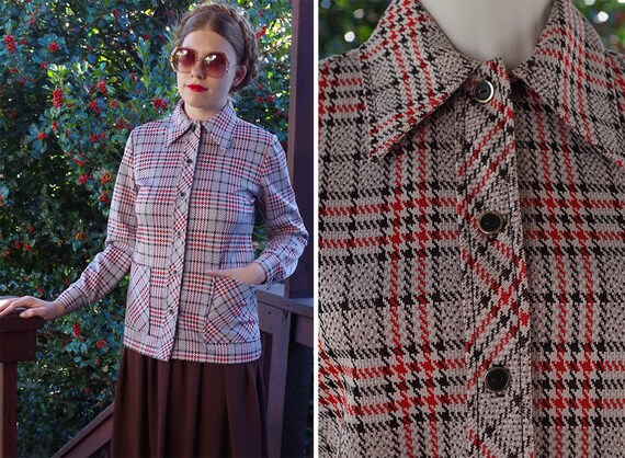 SUPER FLY 1970's Vintage Brown Plaid Thick POLYESTER … - Gem