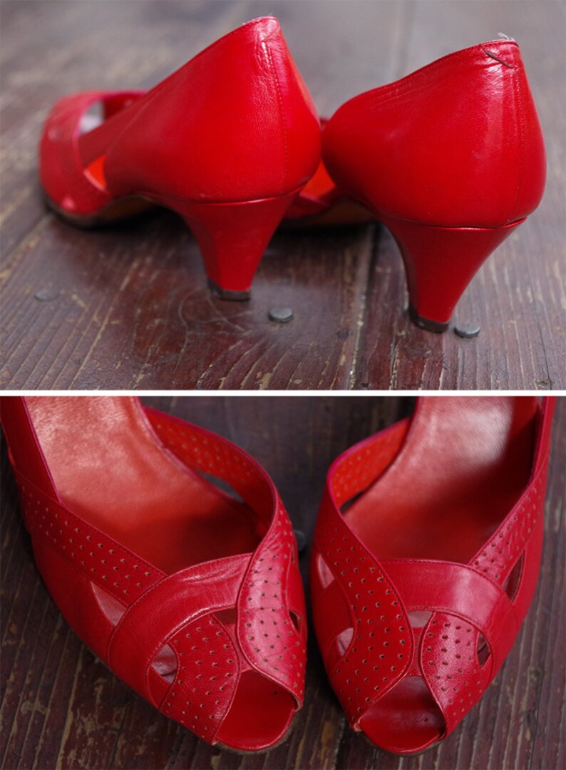 CHERRY 1980's Vintage Italian Red Leather Peeptoe Heels | Etsy