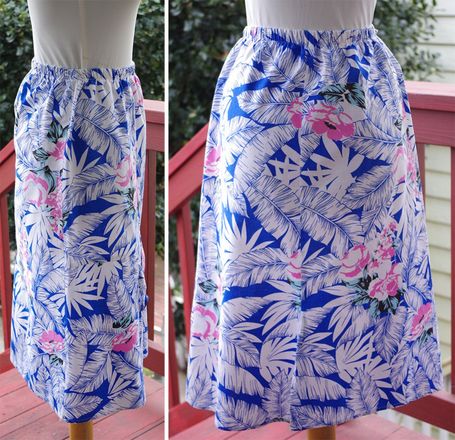 HONOLULU 1980's Vintage Blue White Pink Tropical Floral - Etsy