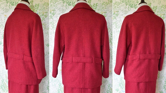 RASPBERRY 1950's 60's Vintage Deep Red Wool Suit w/ J… - Gem