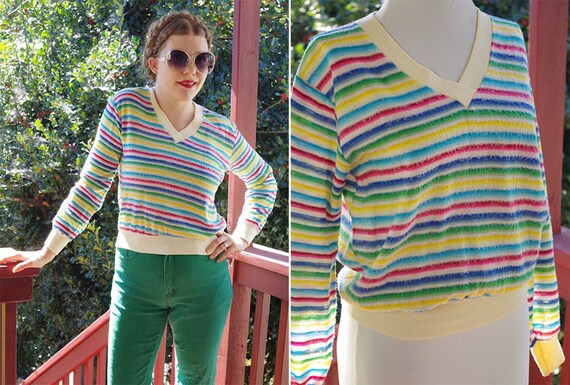 FUN Stripes 1970's 80's Vintage Light Rainbow Pink Bl… - Gem