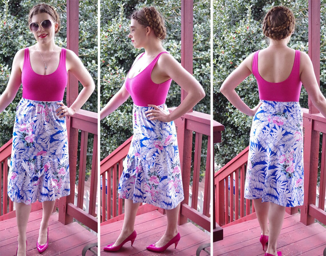 HONOLULU 1980's Vintage Blue White Pink Tropical Floral - Etsy