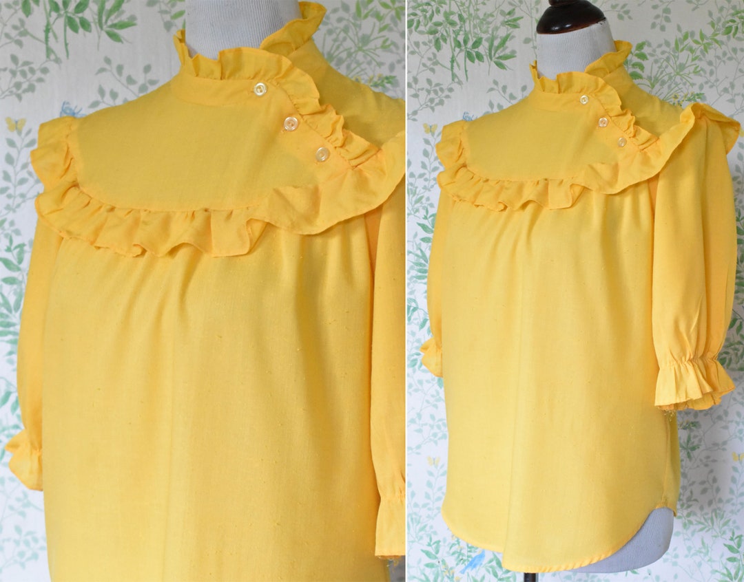 SUNNY Side up 1970's 80's Vintage Solid Deep Yellow Nubby Ruffed ...