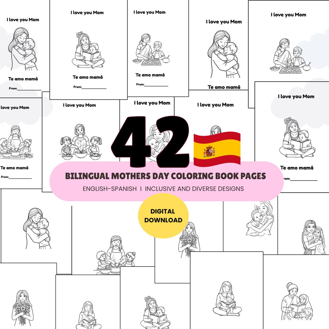 Bilingual Mothers Day Coloring Book Pages, Inclusion Matters, Card for ...