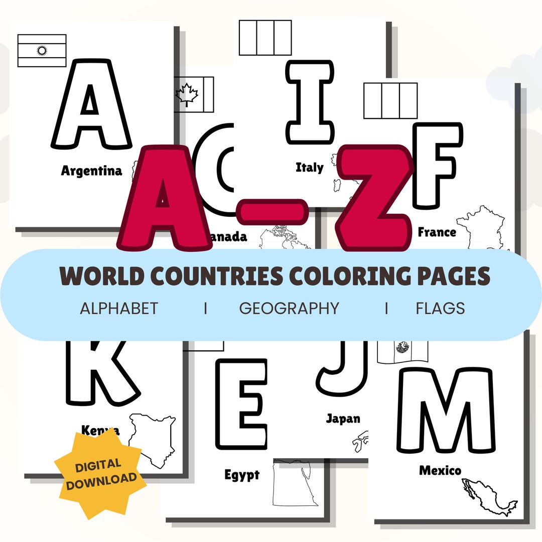 A to Z Alphabet Coloring Pages, Around the World Coloring Book, Flags ...