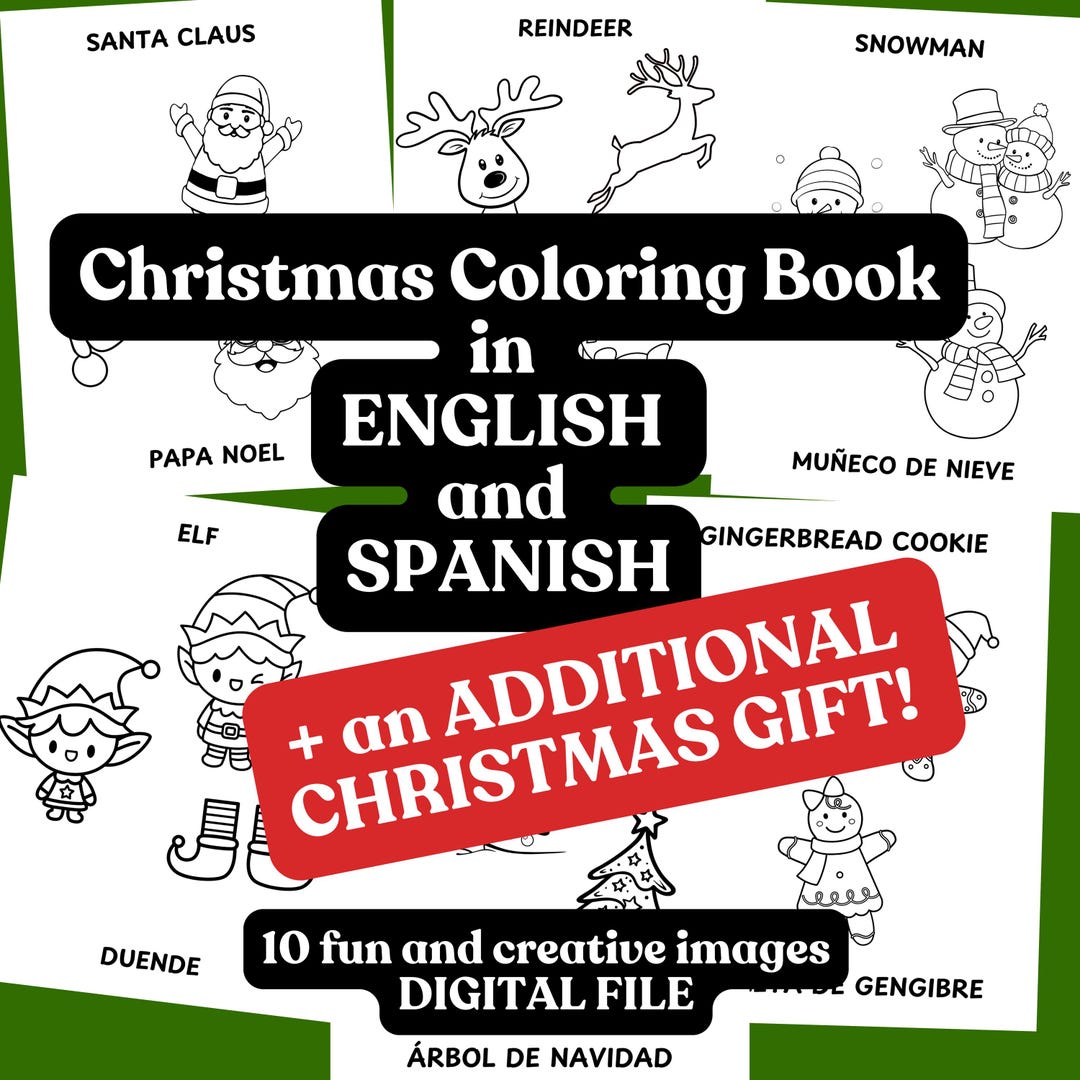 Bilingual Coloring Book for Kids, Christmas Coloring Book, Christmas ...
