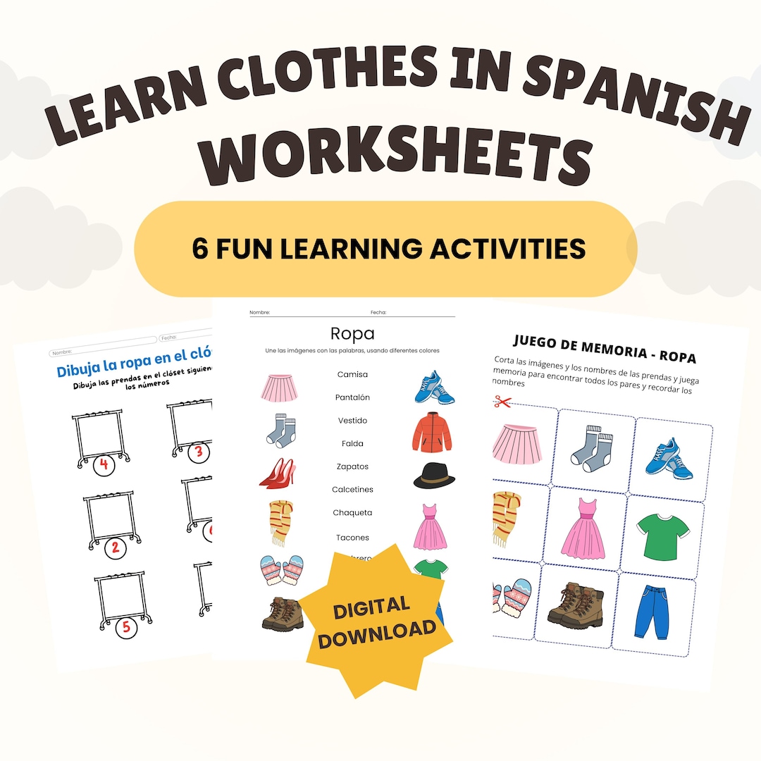 Learn Clothes in Spanish Worksheets, Homeschool Learn at Home ...