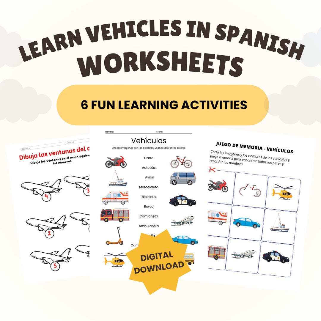 Homeschool Spanish Vehicles Activity, Flashcards and Notebooks ...