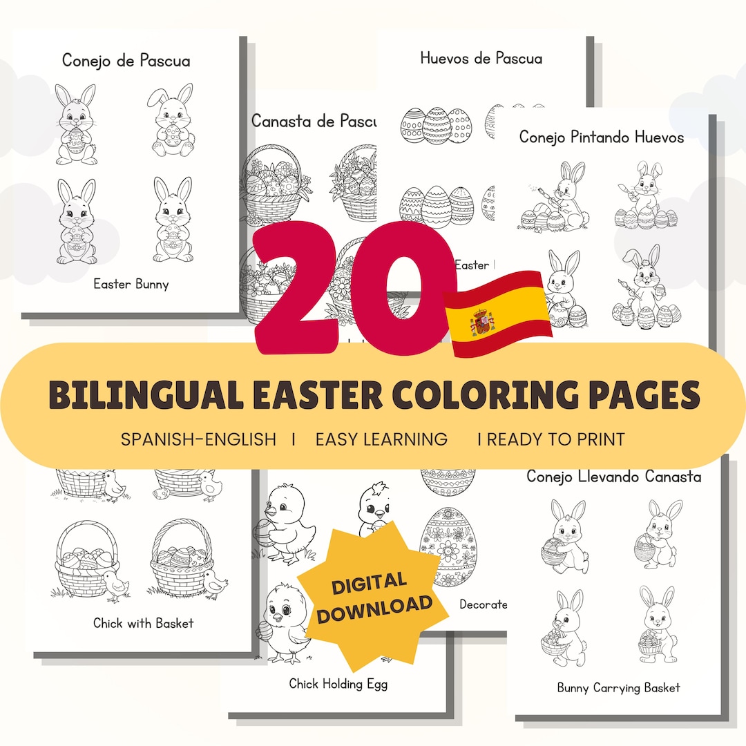 Bilingual Easter Coloring Book for Kids, Spanish English Worksheets ...