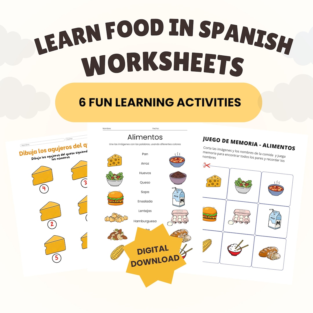 Learn Food in Spanish Worksheets, Food Lovers, Grocery, Learning ...