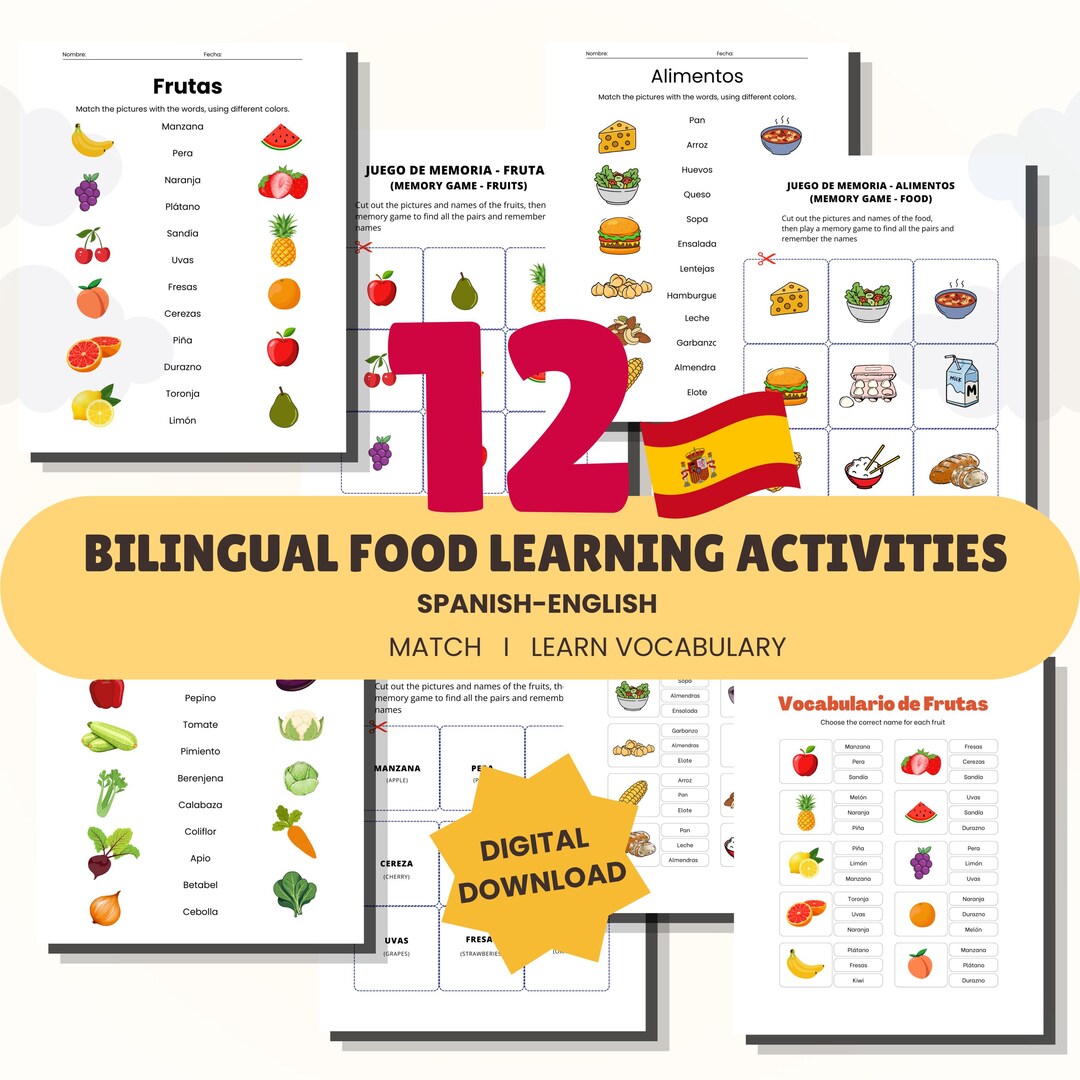 Bilingual Food Learning Activities, Food Cards, Classroom Activity ...