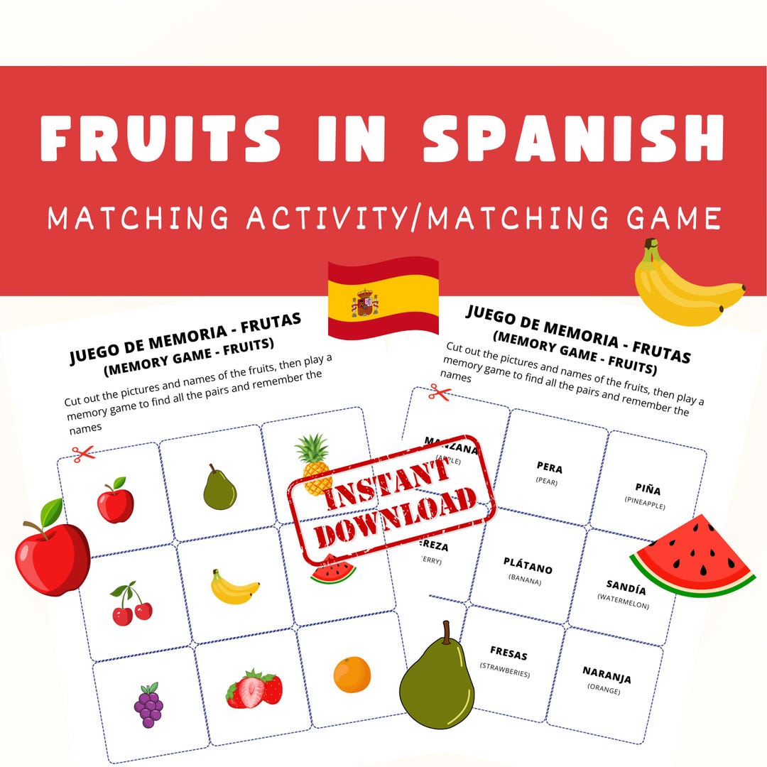 Fruits in Spanish Matching Activity for Kids, Spanish Classroom ...