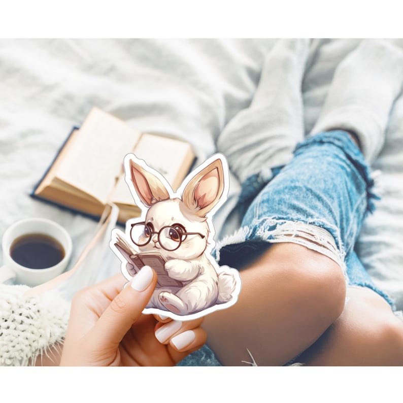 Rabbit Reading Sticker B | Rabbit Stickers Animal Stickers Pet Stickers ...