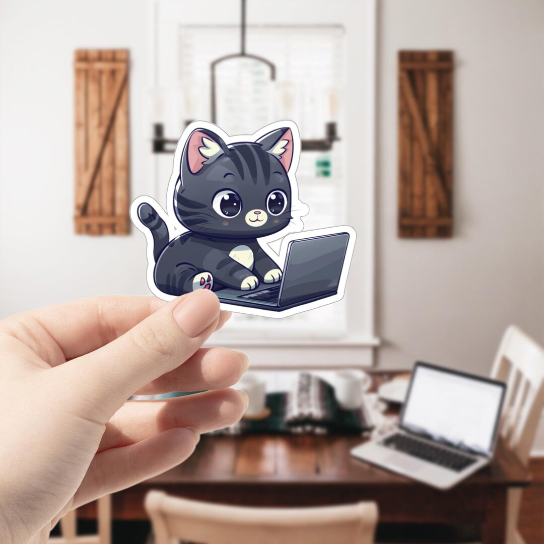 Laptop Cat Sticker A | Cat Sticker | Animal Sticker | Waterproof ...