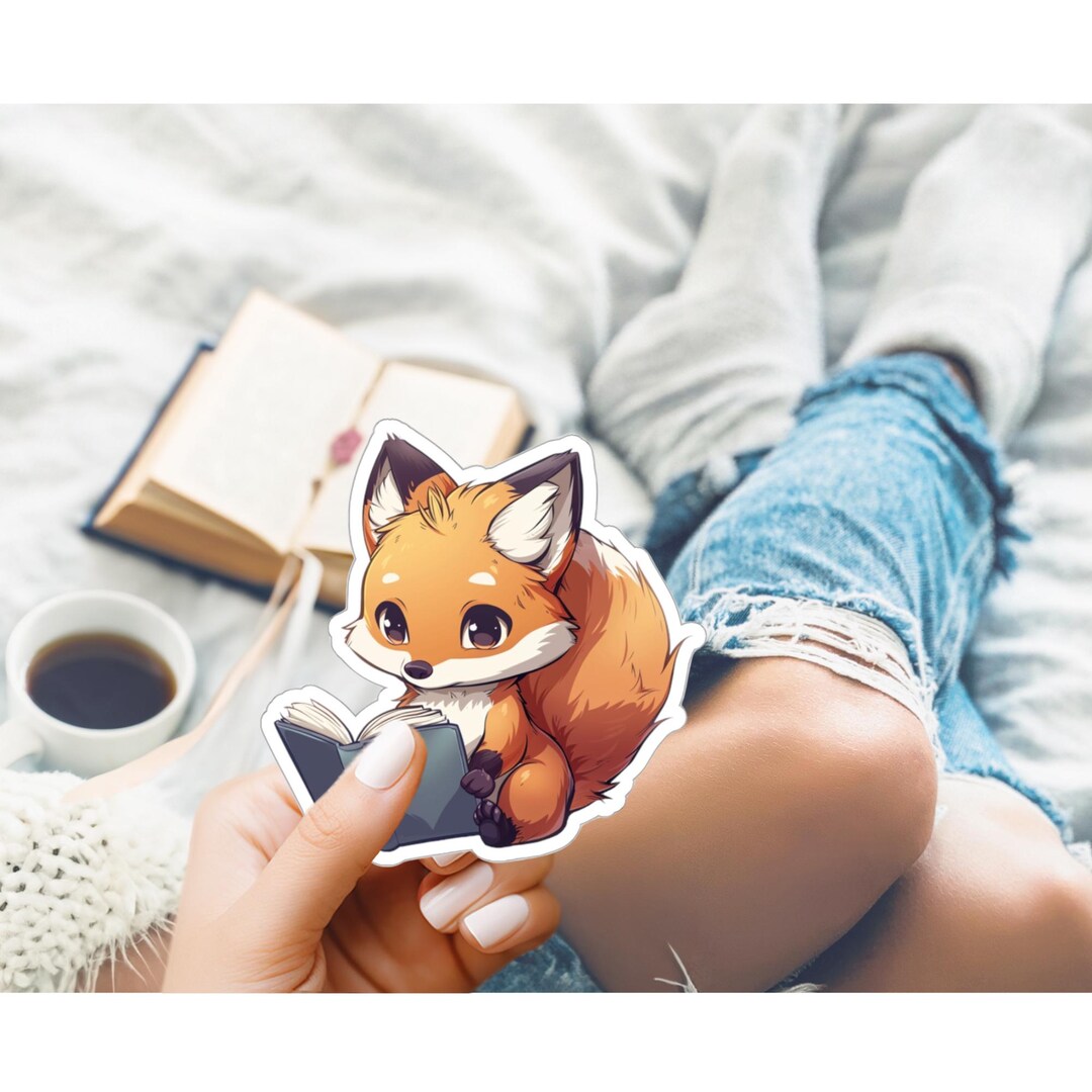 Reading Fox Sticker B | Fox Sticker | Animal Sticker | Waterproof ...