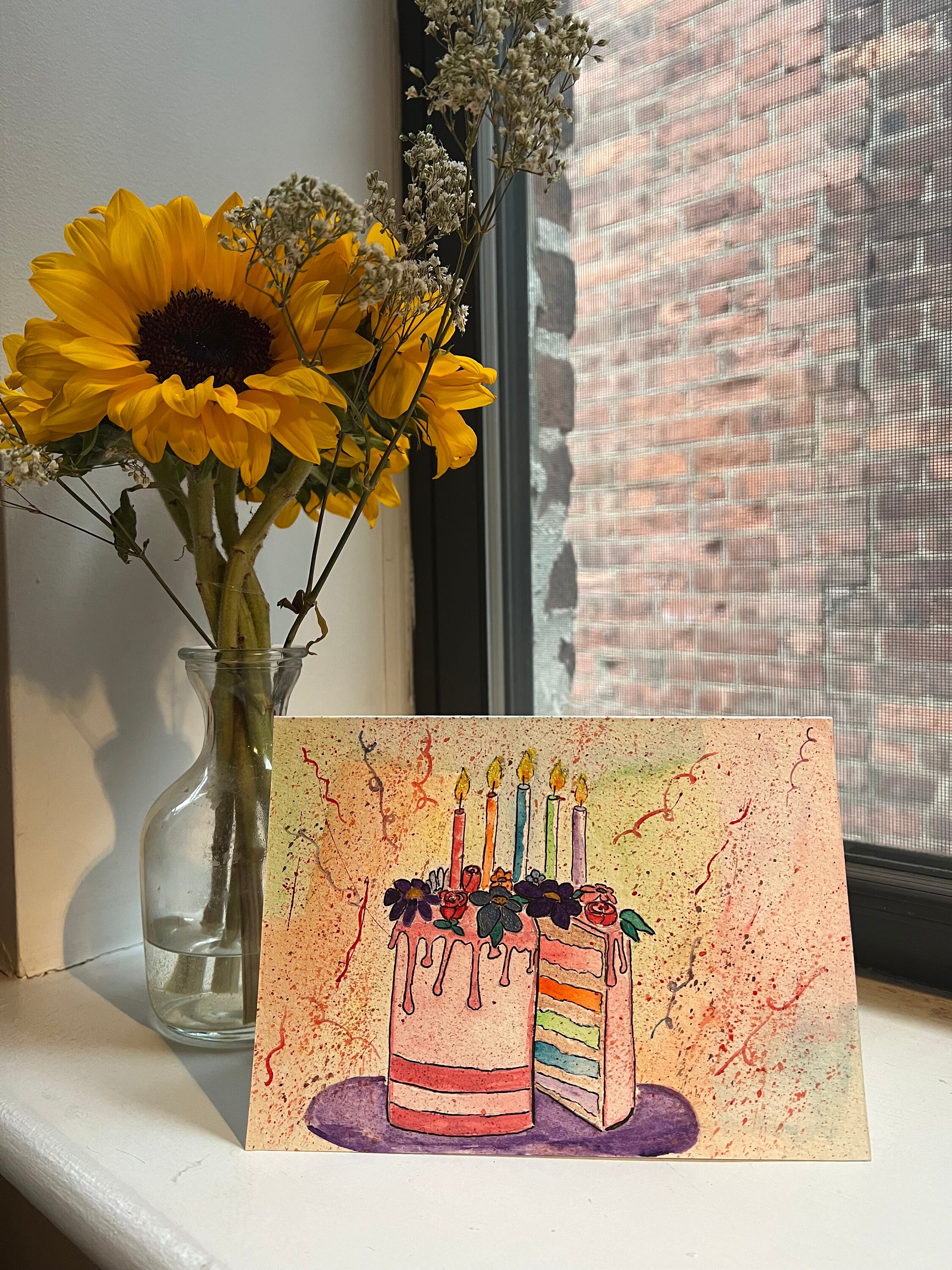 Hand Painted Birthday Cake Card - Etsy