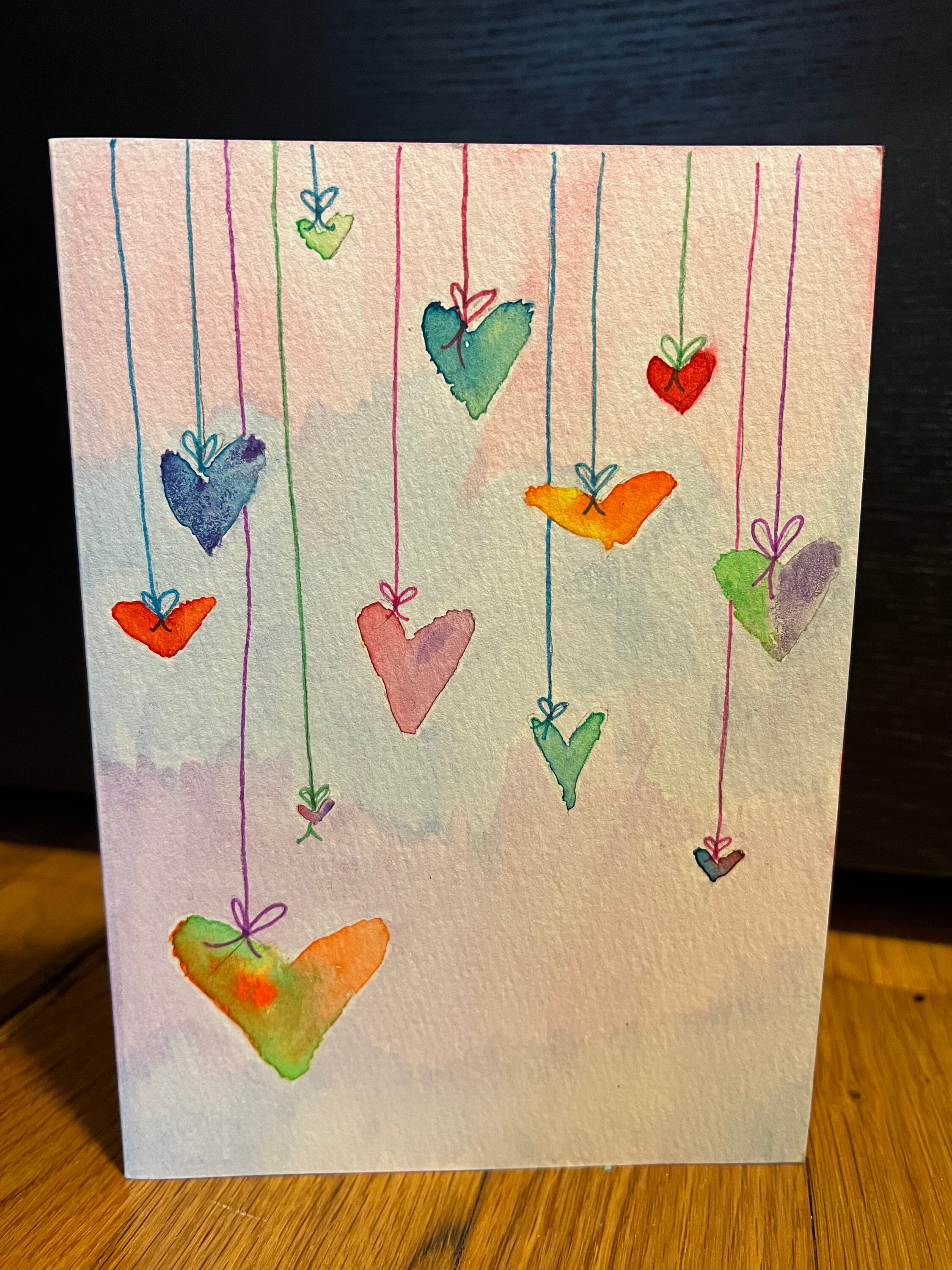 Hand Painted Floating Hearts Card - Etsy