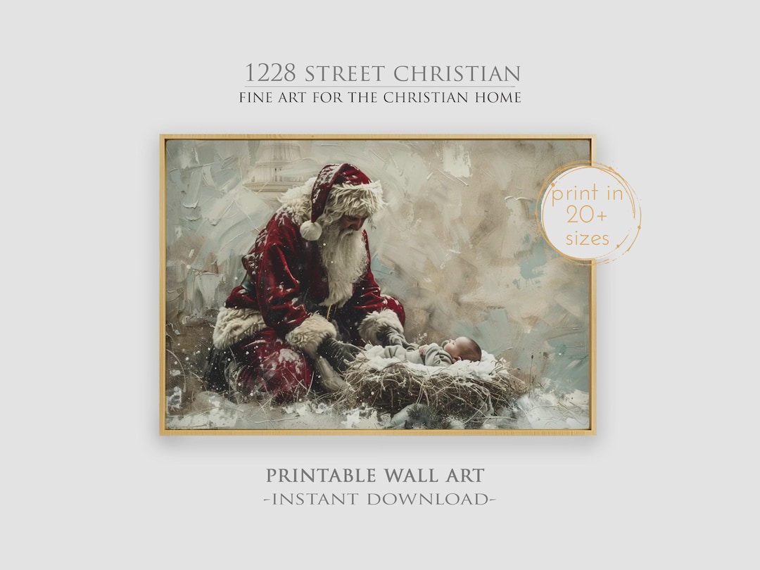 Santa and Baby Jesus Print | Christian Christmas Wall Art (digital ...