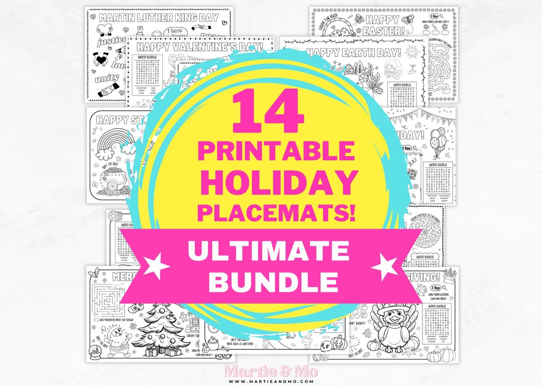 Holiday Placemats, Printable Placemats, Kids Printable Placemats, Kids ...