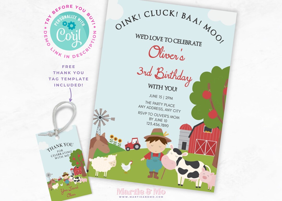 Editable Farm Birthday Invitation, Farm Animals Birthday Invite ...