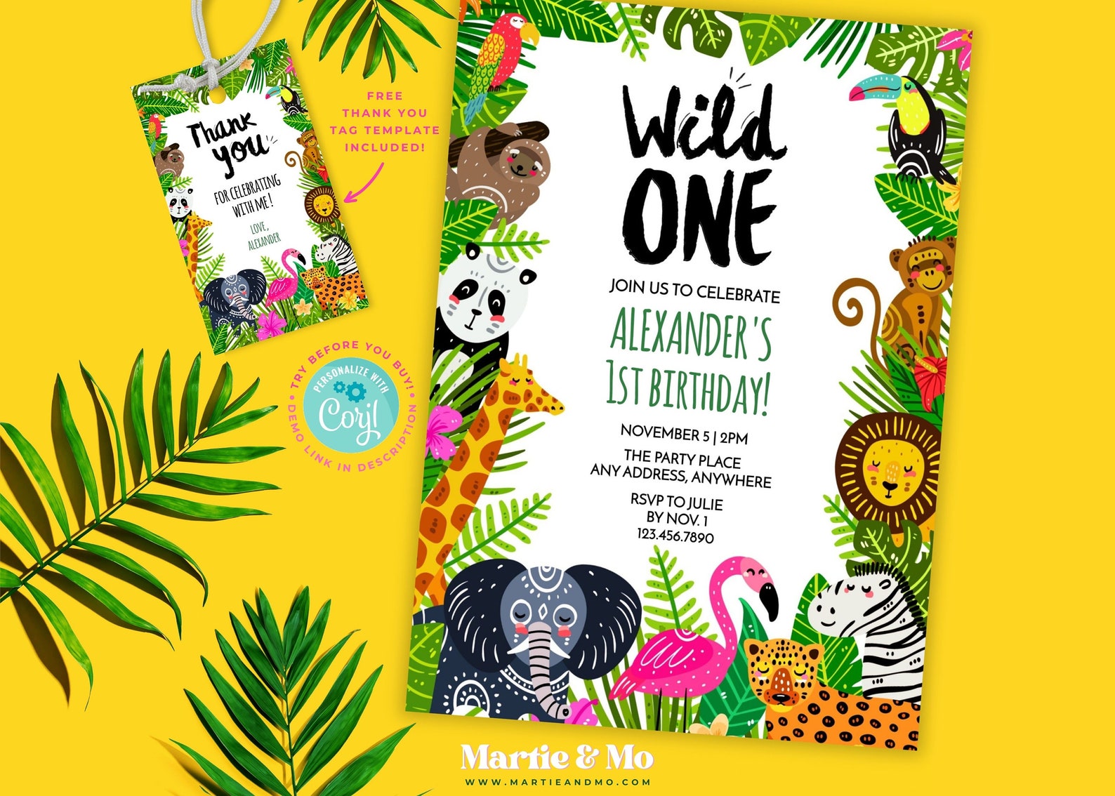 Editable Safari Birthday Invitation Wild One 1st Birthday Invite ...