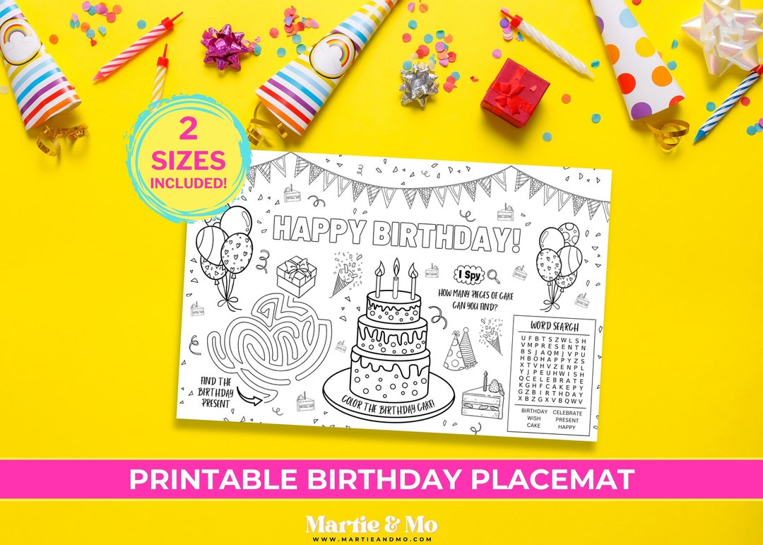 Birthday Placemat, Printable Birthday Placemat, Birthday Coloring Page ...