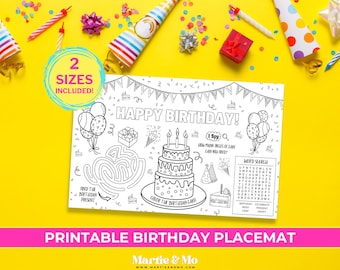 Editable Printable Birthday Coloring Placemat Instant Digital Download ...