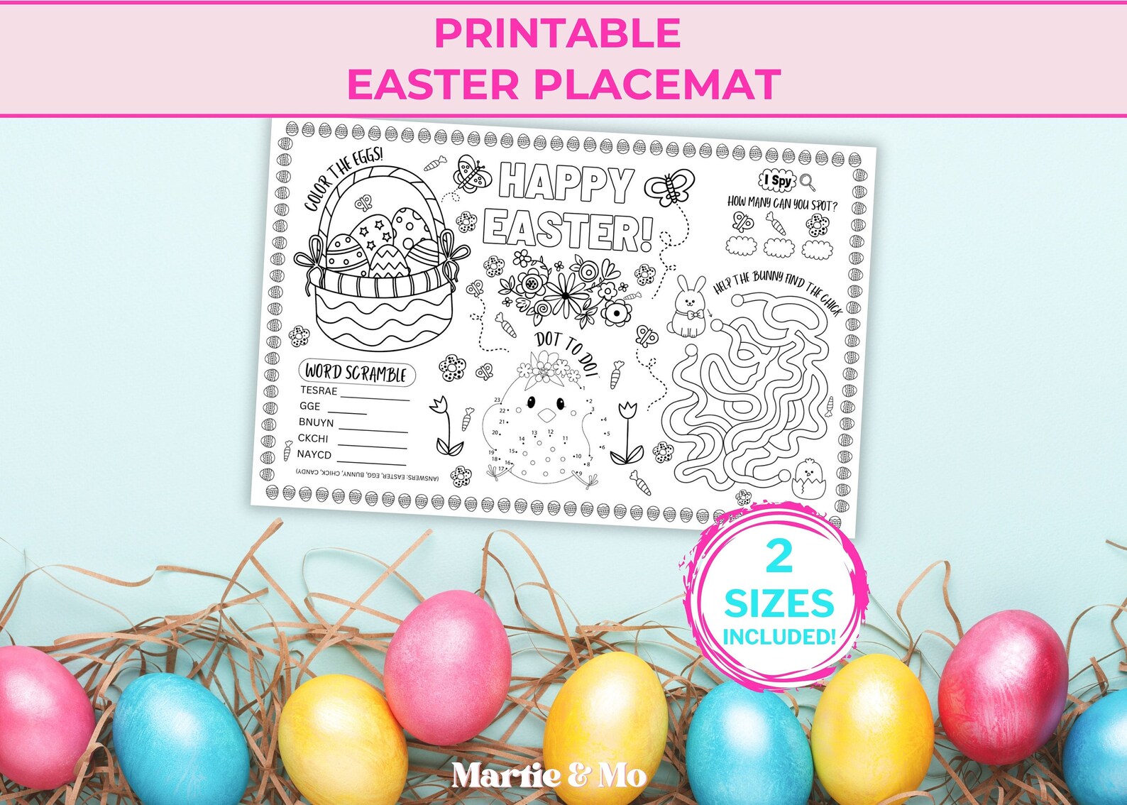 Easter Placemat, Easter Printable Placemat, Easter Coloring Page ...