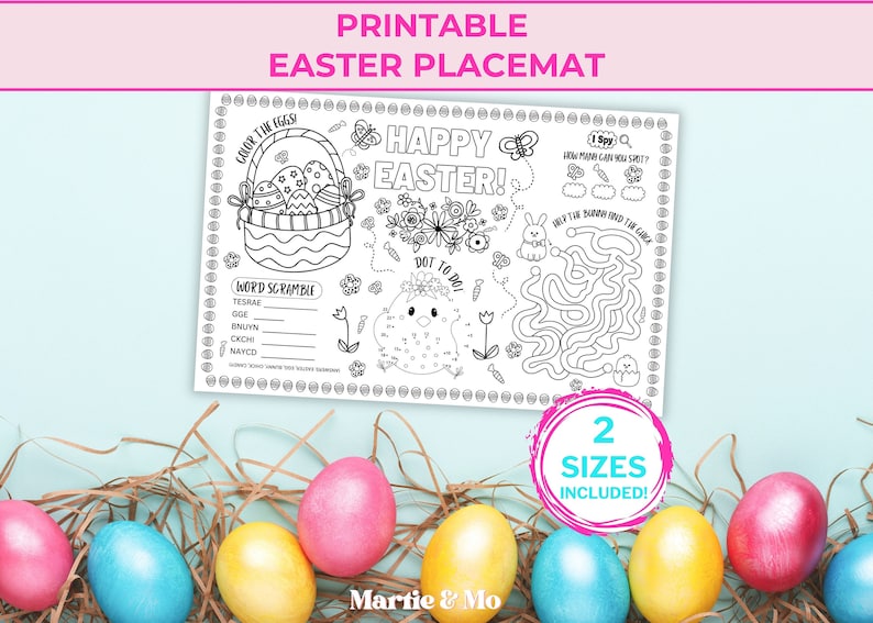Easter Placemat, Easter Printable Placemat, Easter Coloring Page ...