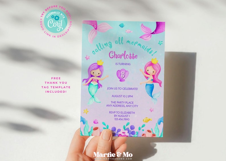 Editable Mermaid Birthday Invitation, Mermaid Invite, Calling All ...