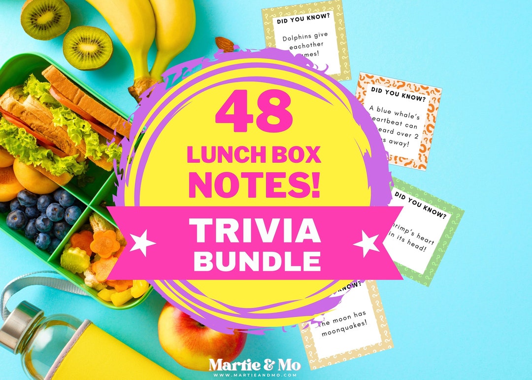 Lunch Box TRIVIA Notes, Kids Fun Facts Lunchbox Notes, Printable Lunch ...