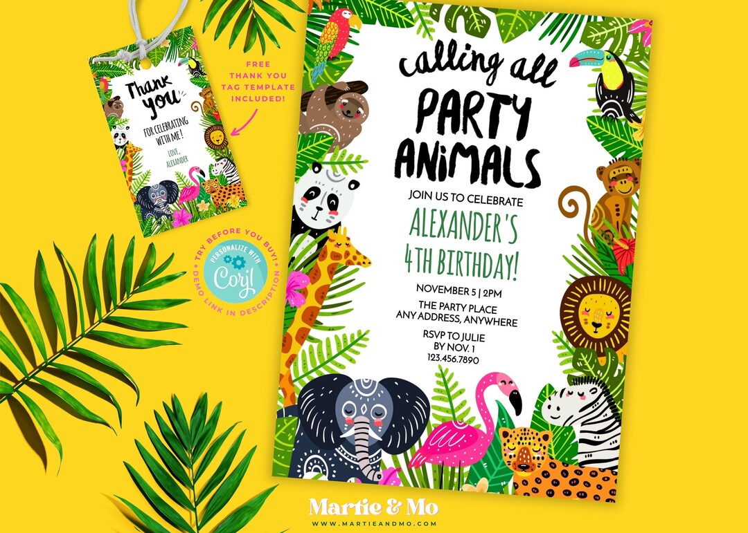 Editable Safari Birthday Invitation, Party Animals, Any Age Birthday ...