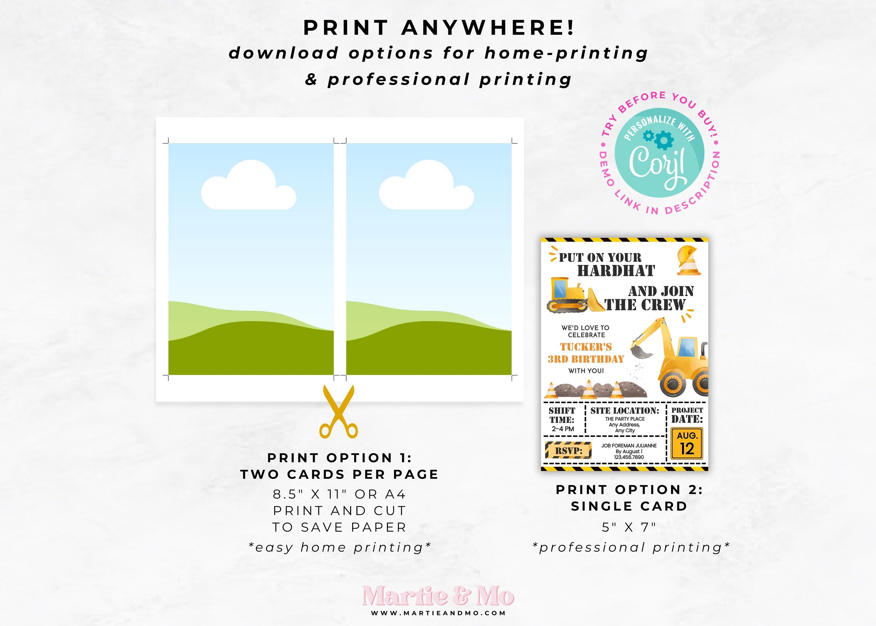 Editable Construction Invitation, Construction Birthday Invitation ...