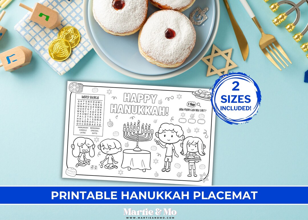 Hanukkah Placemat, Hanukkah Printable Placemat, Hanukkah Coloring Page ...