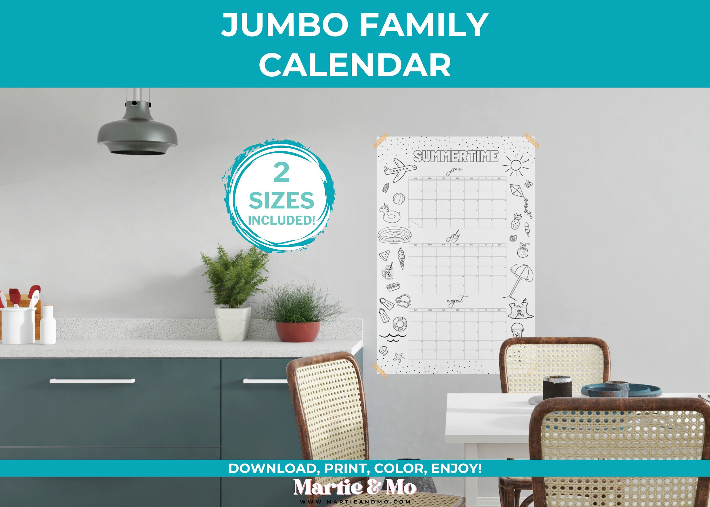 Family Coloring Calendar, 2024 Family Calendar, Printable Wall Calendar ...