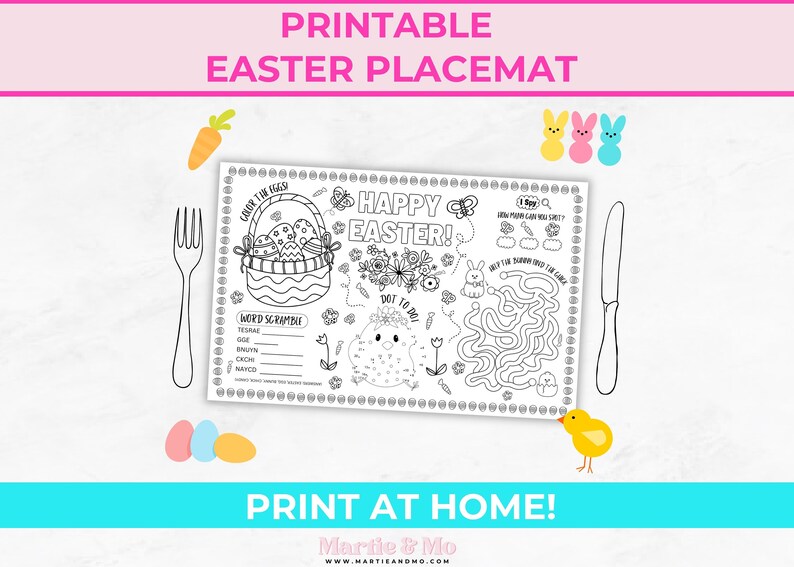 Easter Placemat, Easter Printable Placemat, Easter Coloring Page ...