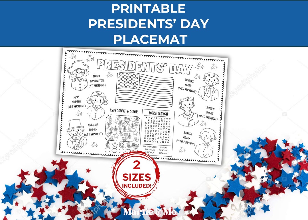 Presidents' Day Placemat, Presidents Day Printable Placemat, Presidents ...