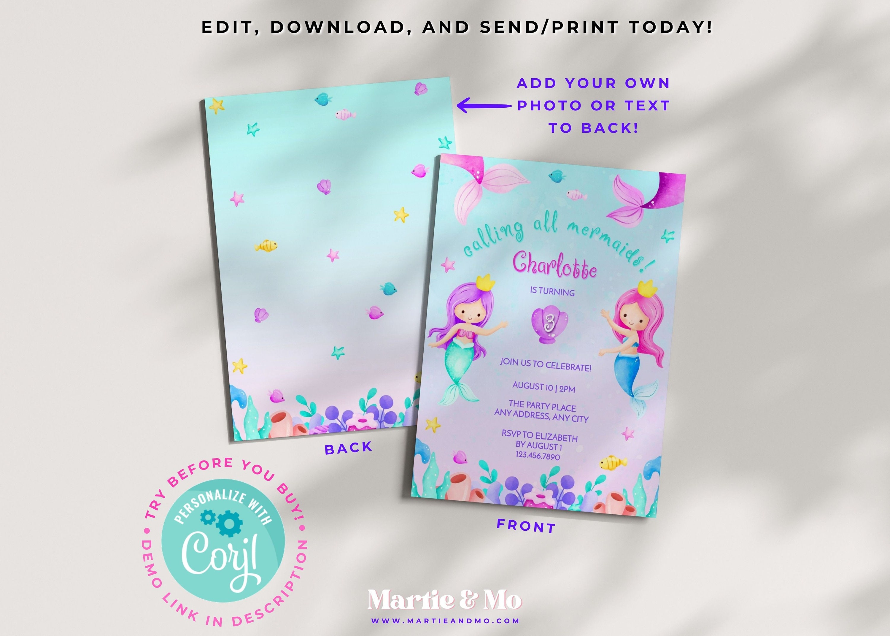 Editable Mermaid Birthday Invitation, Mermaid Invite, Calling All ...