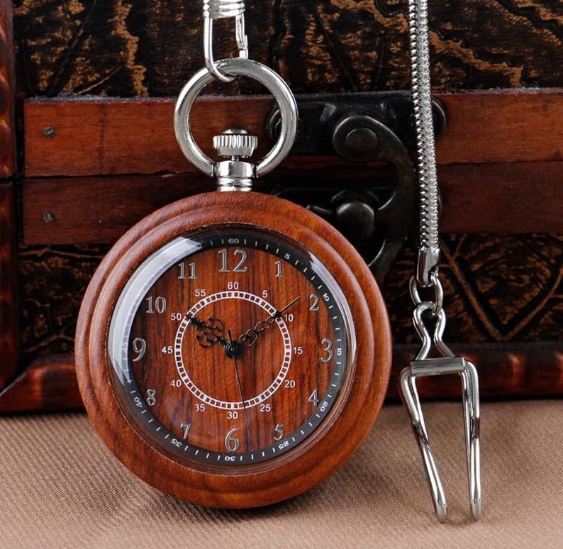 Memorial Wooden Pocket Watches Handmade Bamboo Wood Analog Quartz ...