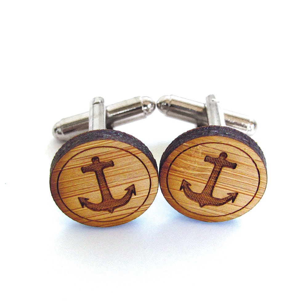 Anchor Cufflinks. Nautical Cufflinks. Wood Cufflinks. - Etsy