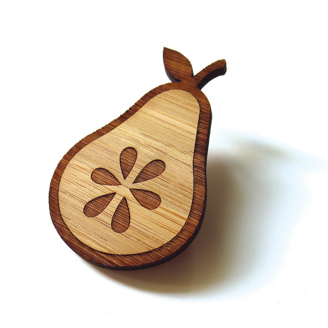 Fresh Pear Pin. Pear Pin. Pear Brooch. Wood Brooch. Wood Pin. Bamboo ...