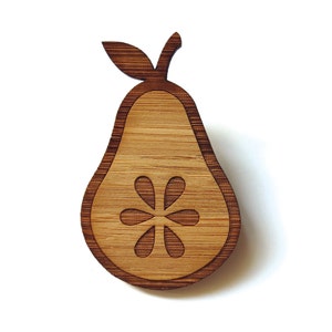 Fresh Pear Pin. Pear Pin. Pear Brooch. Wood Brooch. Wood Pin. Bamboo ...