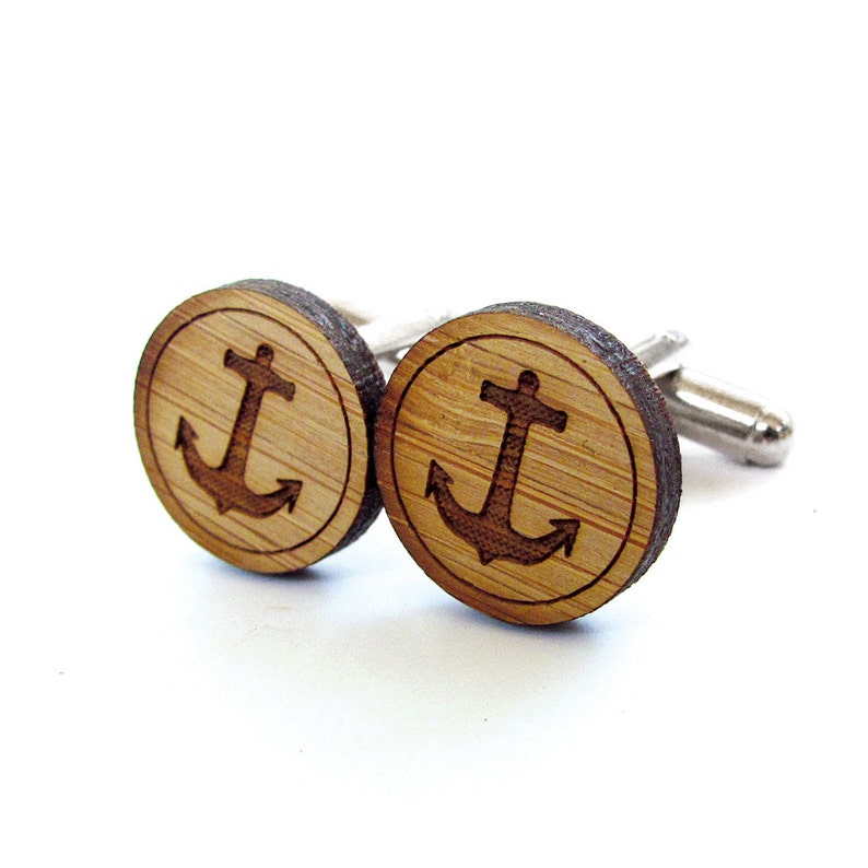 Anchor Cufflinks. Nautical Cufflinks. Wood Cufflinks. | Etsy