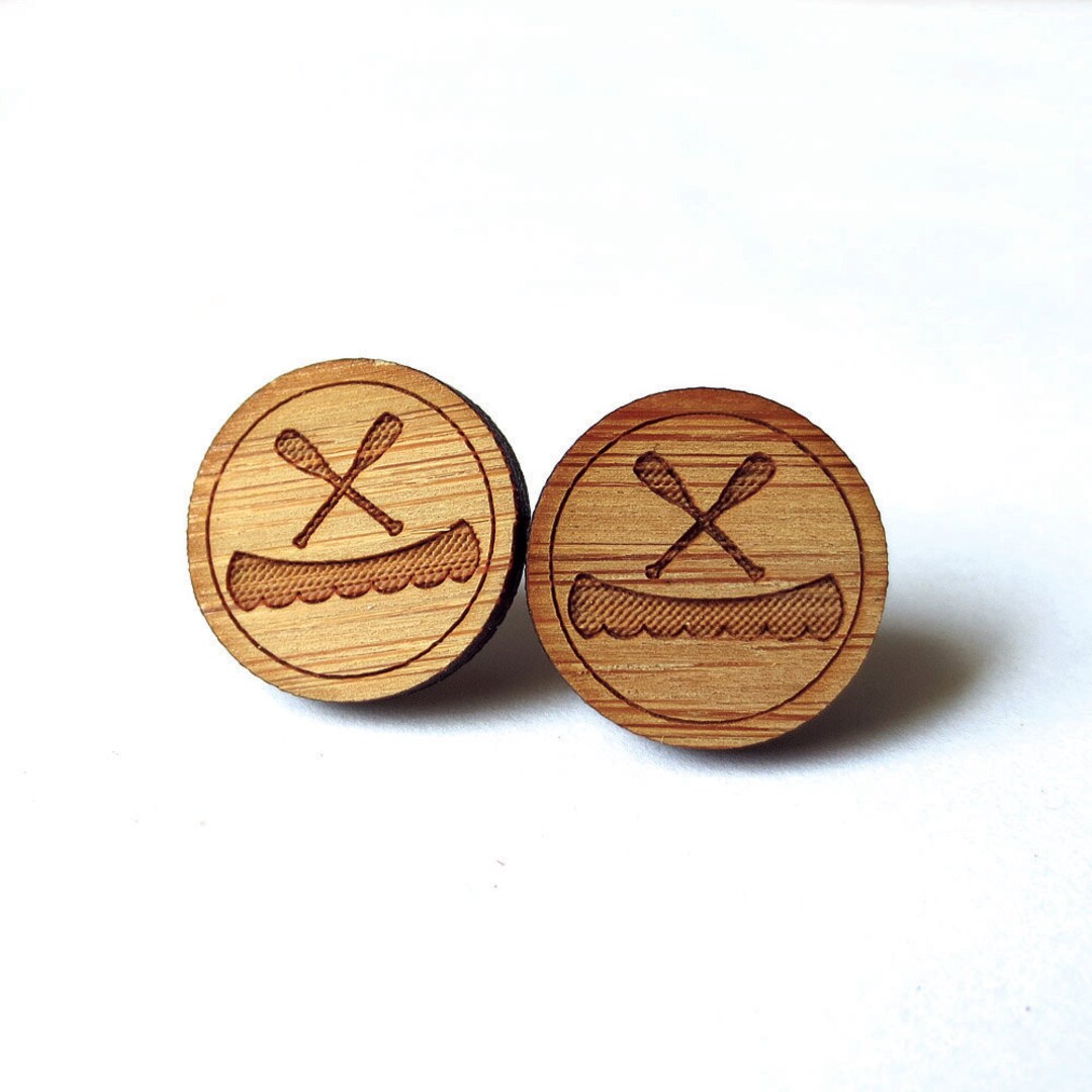 Medium Canoe and Paddles Earrings. Canoe Earrings. Wood Earrings. Stud ...