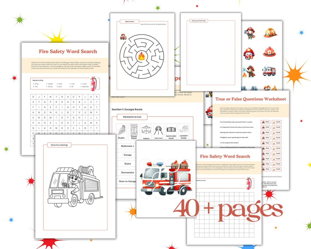 Printable Fire Safety Workbook Word Search Puzzle Kids Instant Digital ...