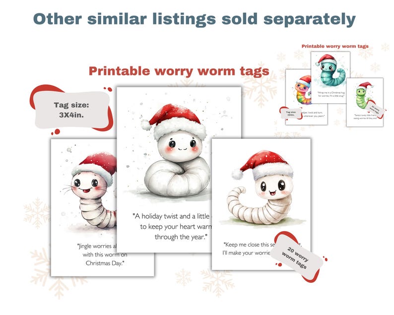 Printable Worry Worm Tags Kids Pocket Worry Worm Tags Instant Download ...