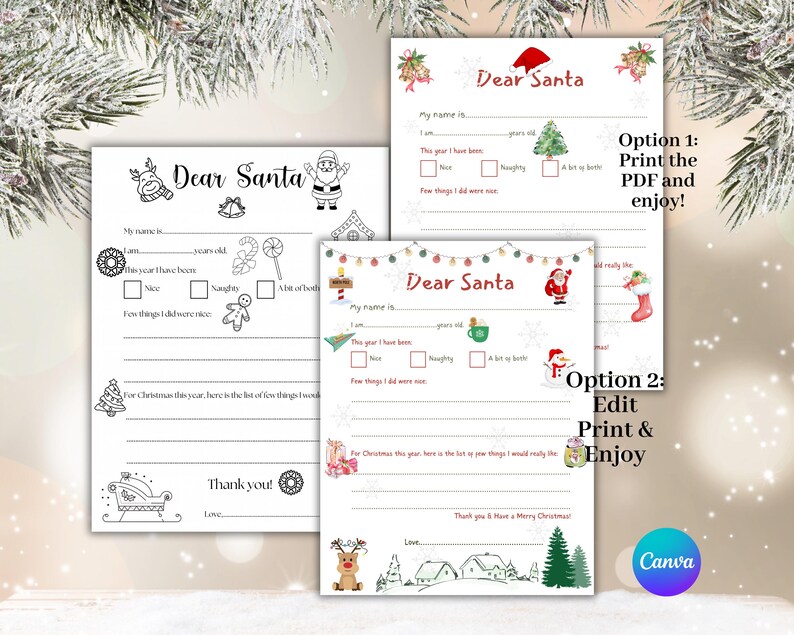 Printable Letter to Santa Coloring Page Digital Download Editable ...