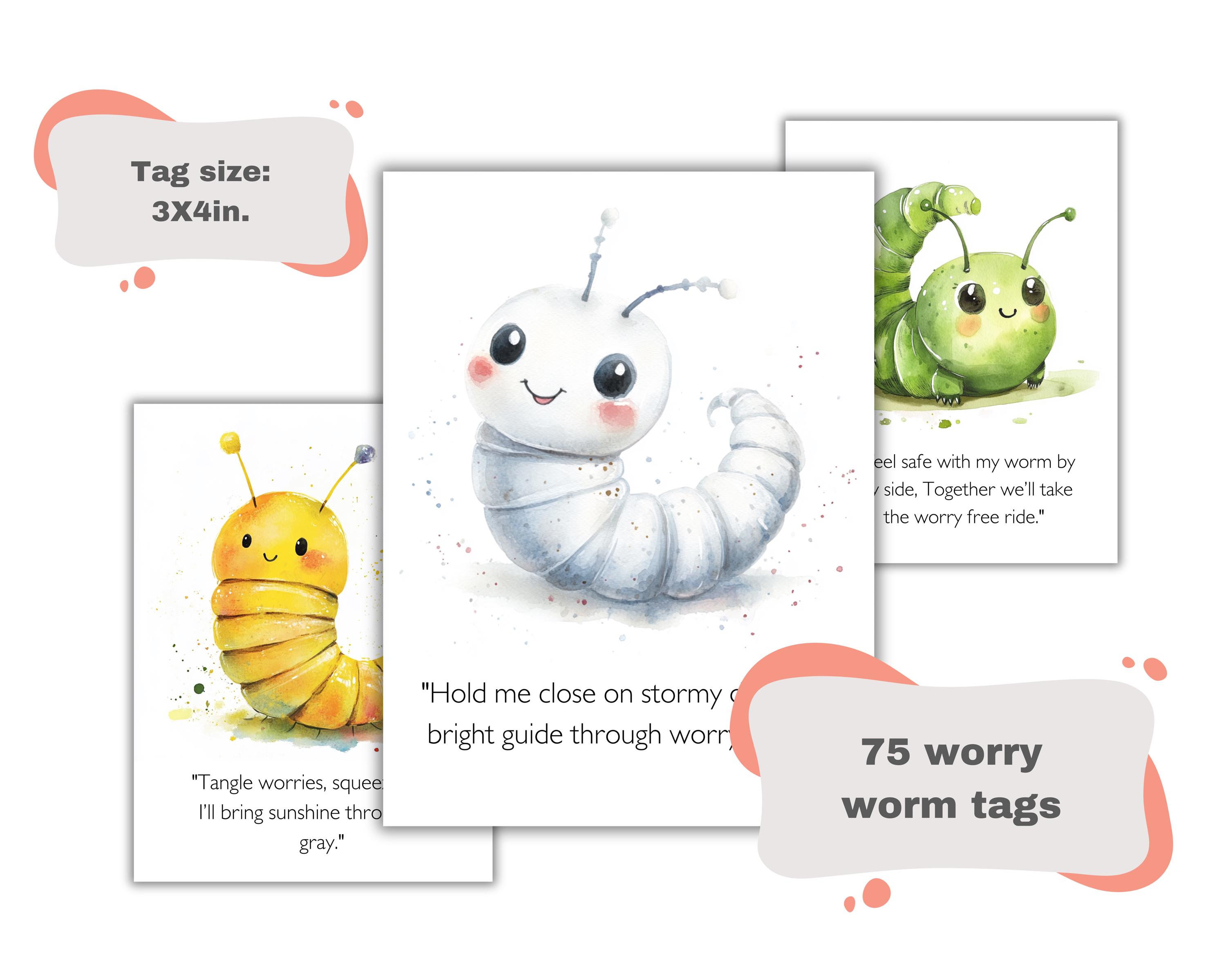 Worry Worm Printable Tags Instant Download Kids Worry Worm Pocket Tags ...