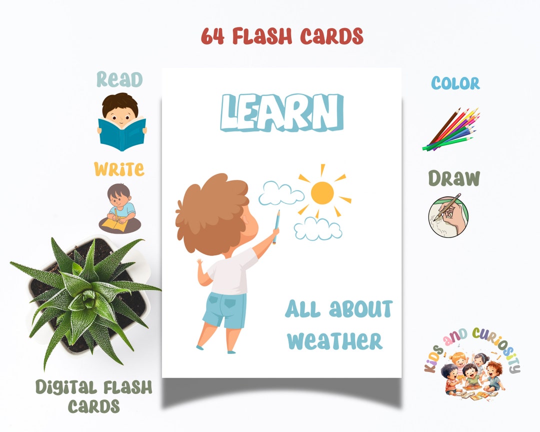 64 Weather Flash Cards, Pre-k Printable Cards, Pre-k Educational Cards ...